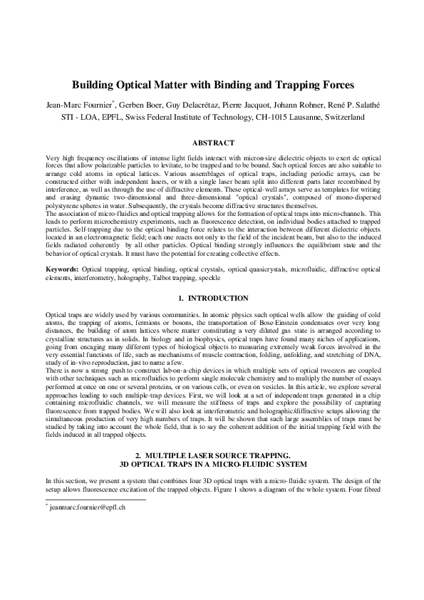 (PDF) Building optical matter with binding and trapping forces