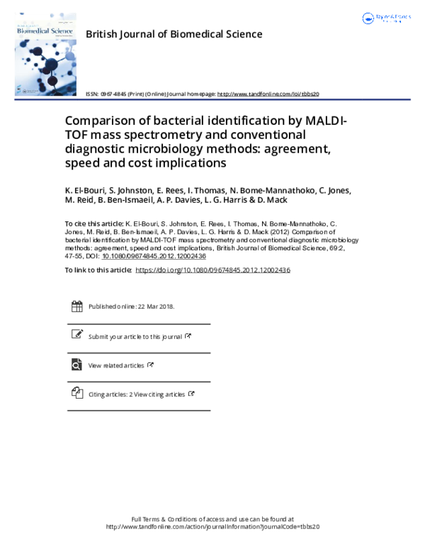 (PDF) Comparison of bacterial identification by MALDI-TOF mass ...