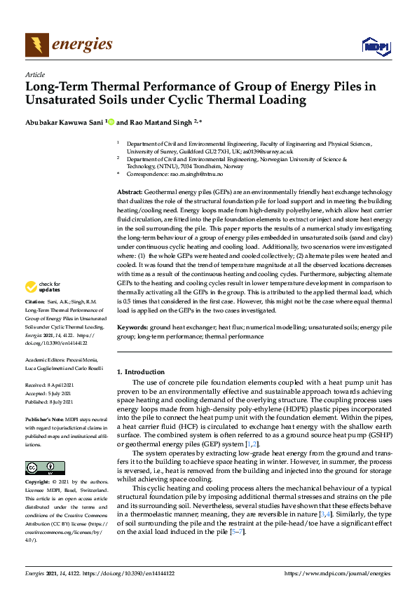 (PDF) Long-Term Thermal Performance of Group of Energy Piles in ...
