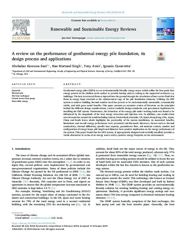 (PDF) A review on the performance of geothermal energy pile foundation, its design process and ...