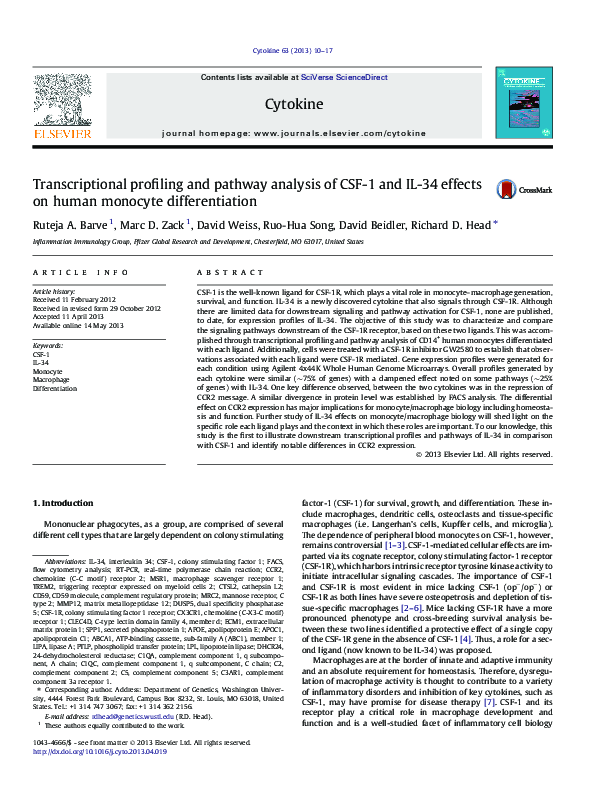 (PDF) Transcriptional profiling and pathway analysis of CSF-1 and IL-34 ...