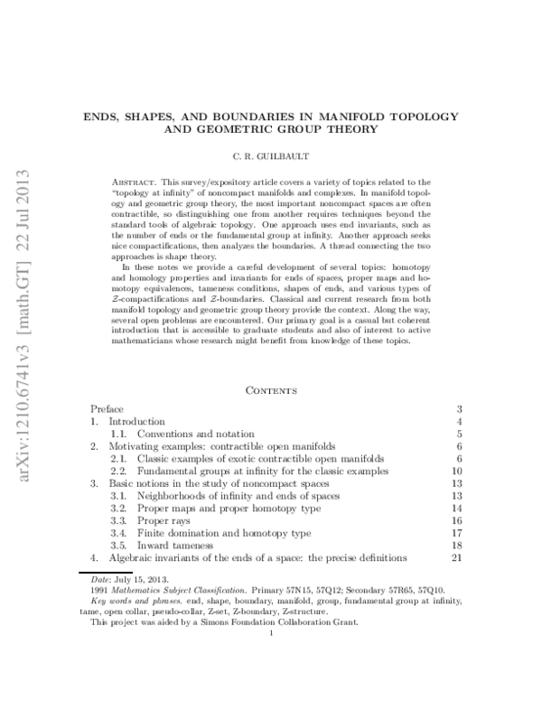 (PDF) Ends, shapes, and boundaries in manifold topology and geometric ...