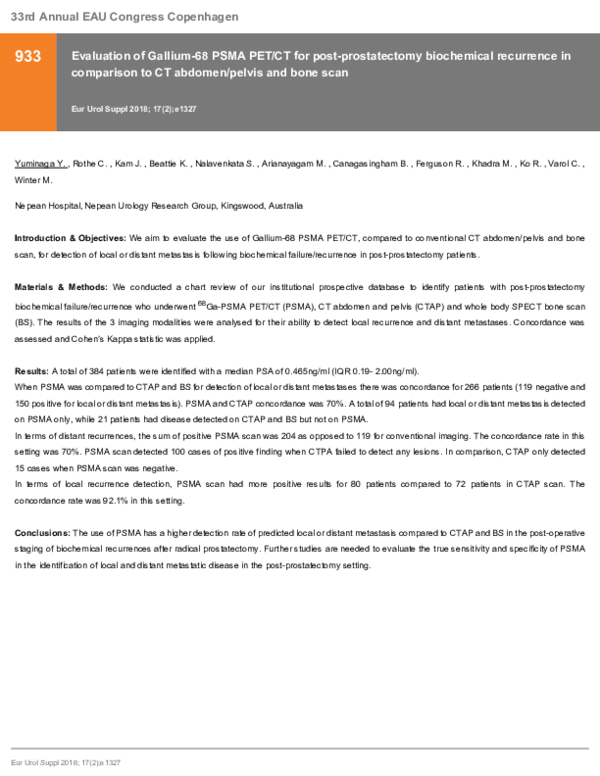 (PDF) Evaluation of GaNium-68 PSMA PET/CT for post-prostatectomy ...