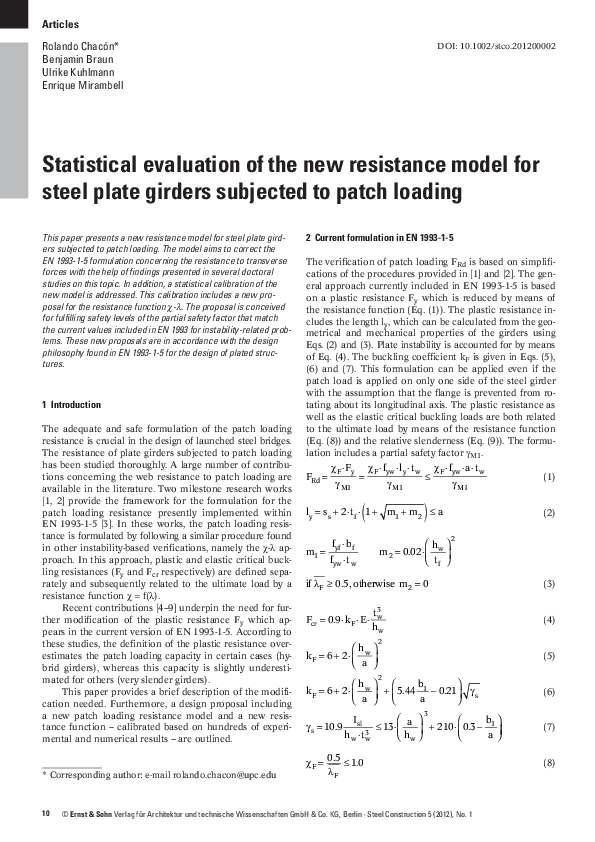 (PDF) Statistical evaluation of the new resistance model for steel ...