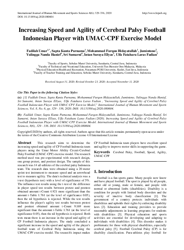 (PDF) Increasing Speed and Agility of Cerebral Palsy Football ...