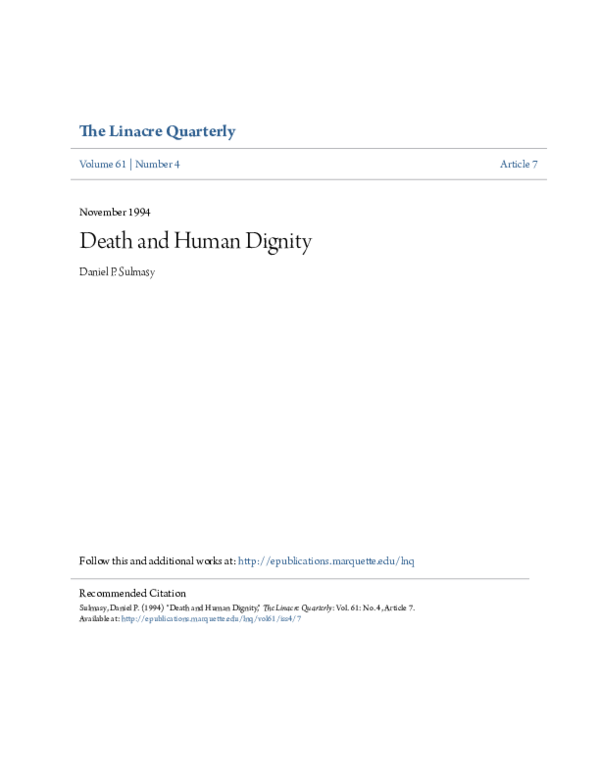 Pdf Death And Human Dignity
