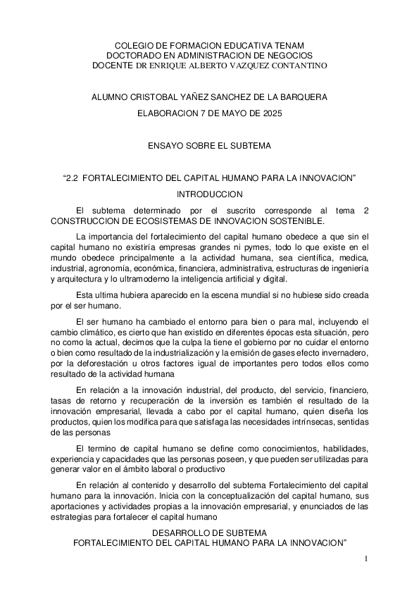 (PDF) Ensayo fort cap humano para la innovacion