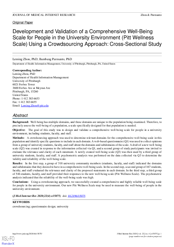 (PDF) Development and Validation of a Comprehensive Well-Being Scale for People in the ...