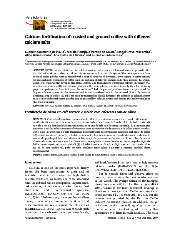 (PDF) Calcium fortification of roasted and ground coffee with different ...