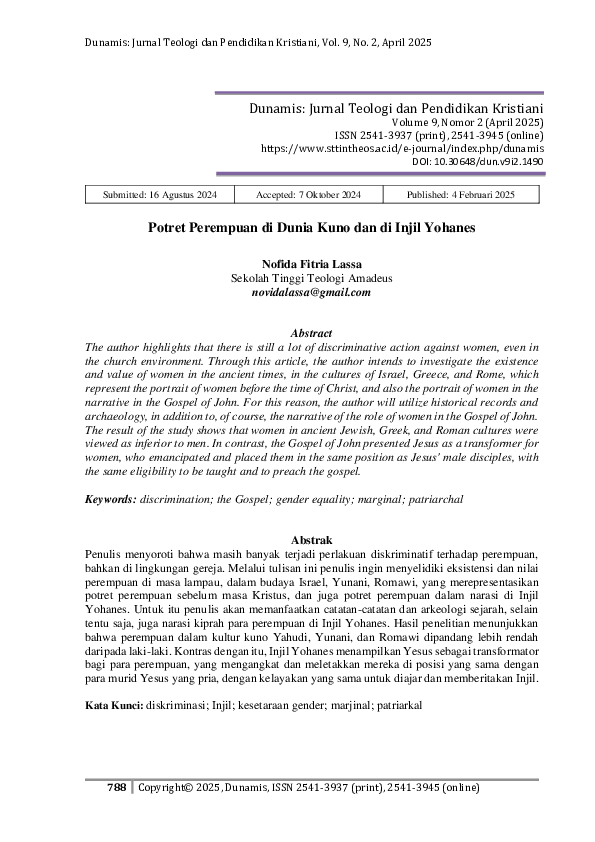 (PDF) Potret Perempuan di Dunia Kuno dan di Injil Yohanes