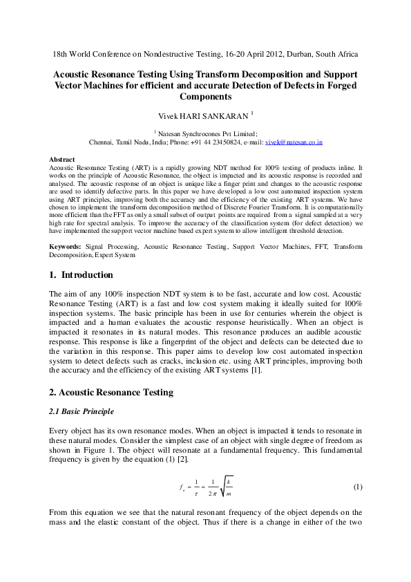 (PDF) Acoustic Resonance Testing Using Transform Decomposition and ...