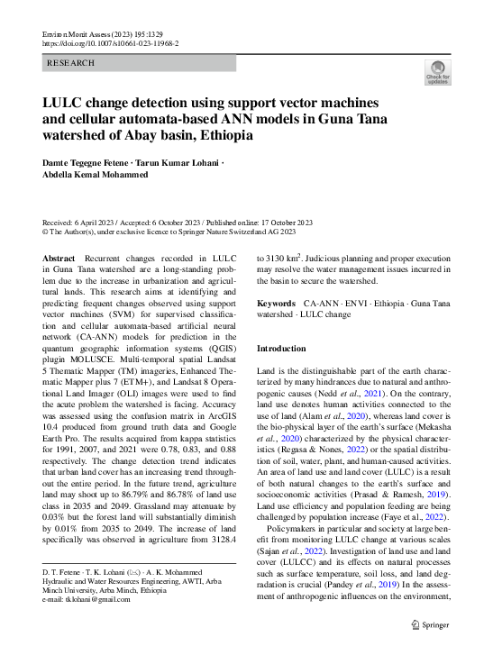 (PDF) LULC change detection using support vector machines and cellular automata-based ANN models ...