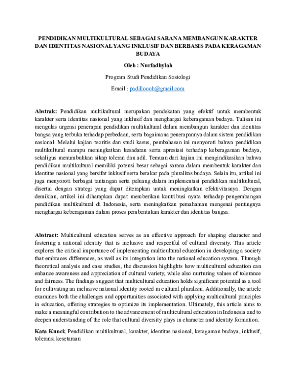 (PDF) PENDIDIKAN MULTIKULTURAL SEBAGAI SARANA MEMBANGUN KARAKTER DAN IDENTITAS NASIONAL YANG ...