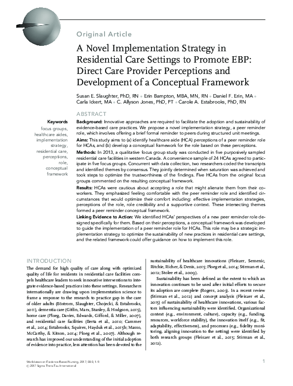 (PDF) A Novel Implementation Strategy in Residential Care Settings to Promote EBP: Direct Care ...