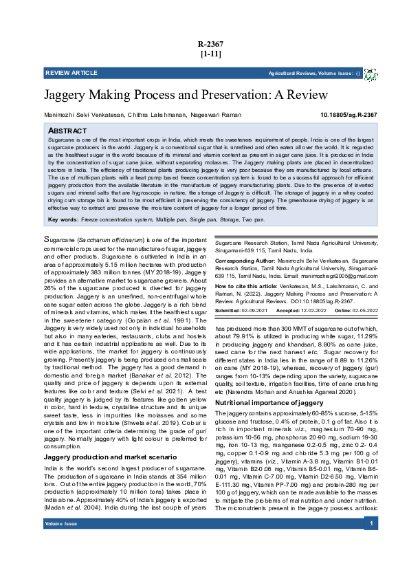 (PDF) Jaggery Making Process and Preservation: A Review