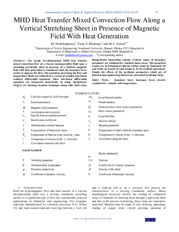 (PDF) MHD heat transfer mixed convection flow along a vertical ...