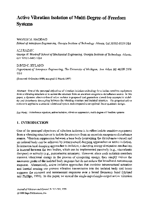 (PDF) Active vibration isolation of multi-degree of freedom systems