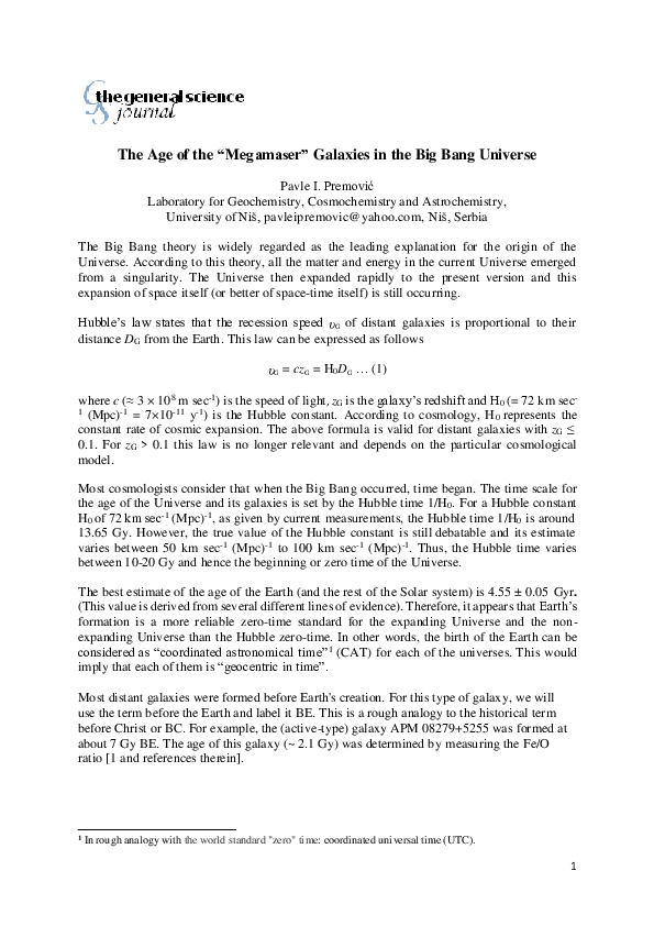 (PDF) The age of the "megamaser" galaxies in the Big Bang Universe