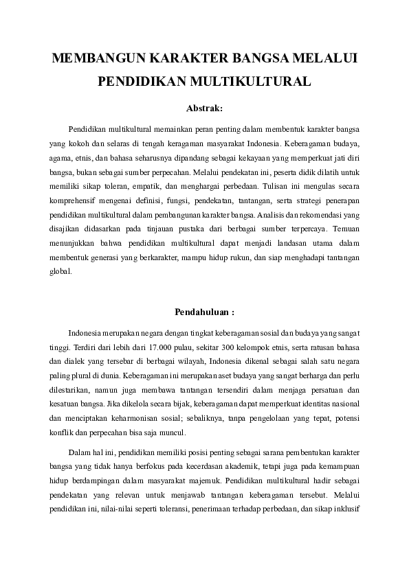 (PDF) MEMBANGUN KARAKTER BANGSA MELALUI PENDIDIKAN MULTIKULTURAL