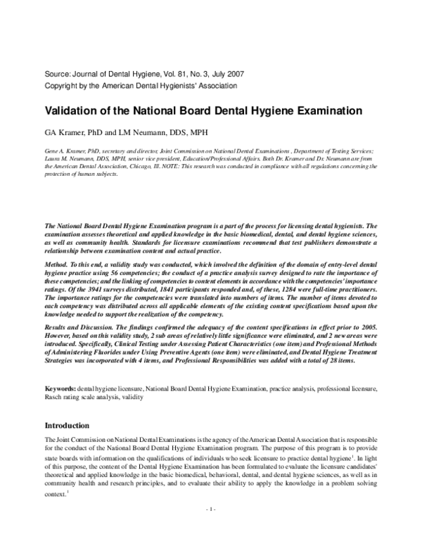 (PDF) Validation of the National Board Dental Hygiene Examination