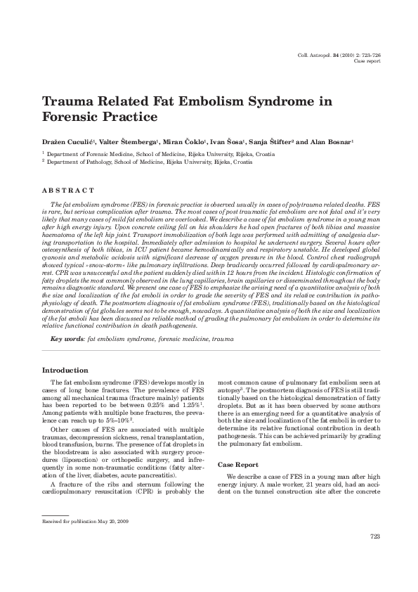 (PDF) Trauma related fat embolism syndrome in forensic practice