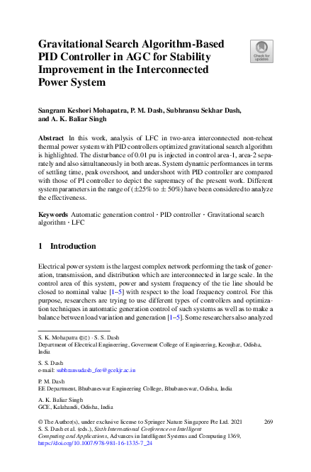 (PDF) Gravitational Search Algorithm-Based PID Controller in AGC for Stability Improvement in ...
