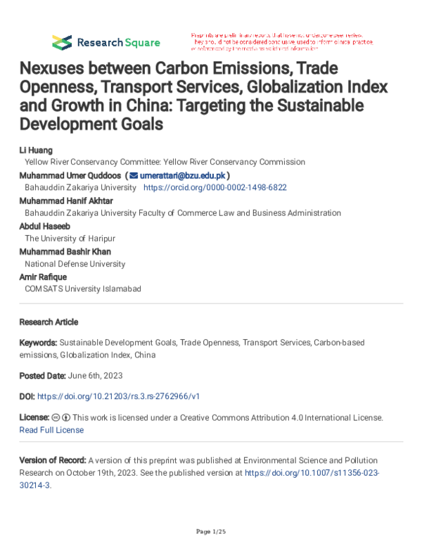 (PDF) Nexuses between Carbon Emissions, Trade Openness, Transport ...