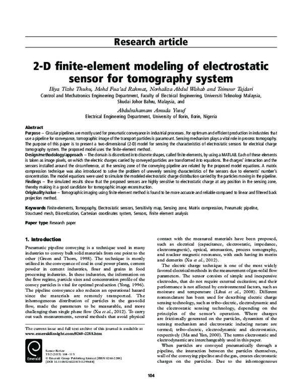 (PDF) 2‐D finite‐element modeling of electrostatic sensor for ...