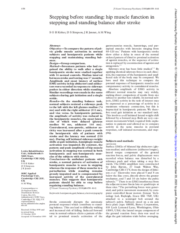 (PDF) Stepping before standing: hip muscle function in stepping and ...
