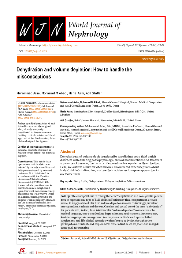 (PDF) Dehydration and volume depletion: How to handle the misconceptions