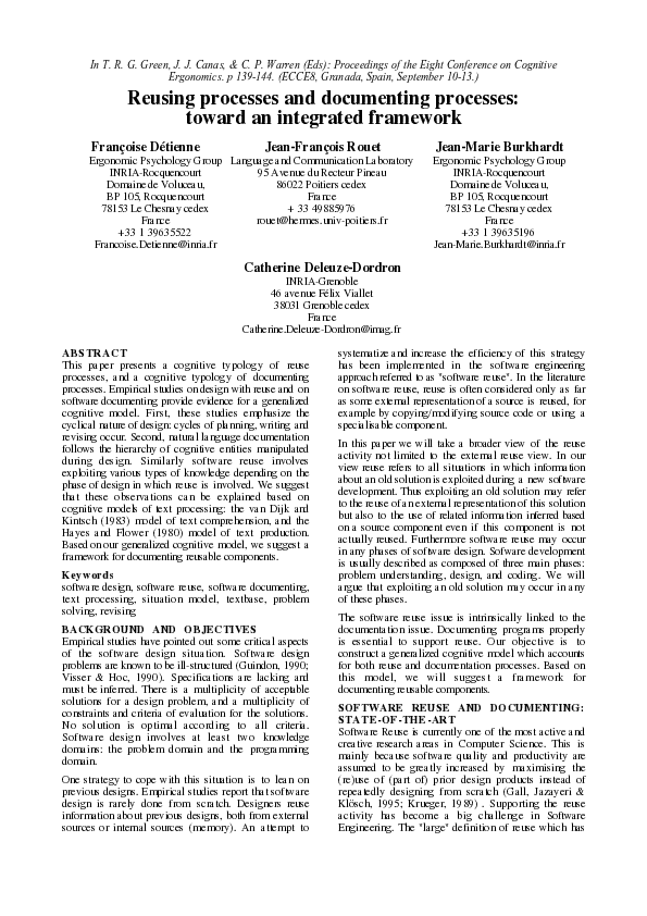 (PDF) Reusing processes and documenting processes: toward an integrated framework