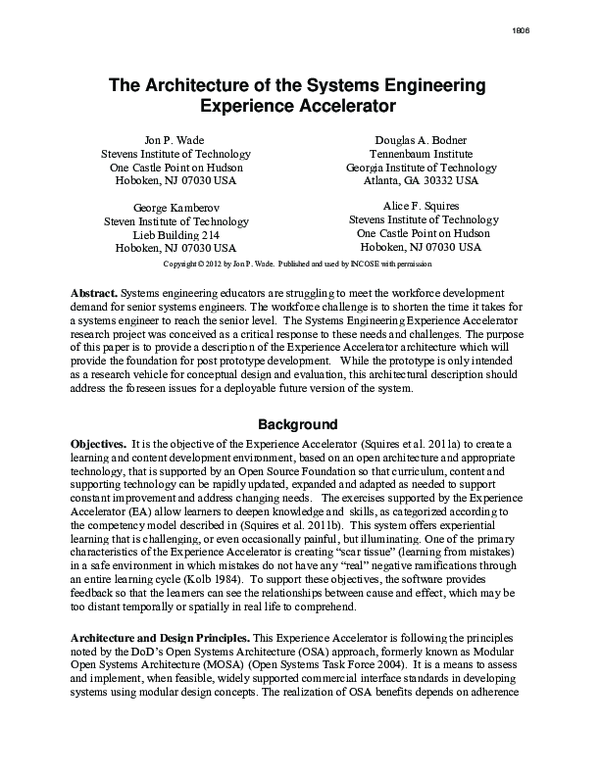 (PDF) The Architecture of the Systems Engineering Experience Accelerator
