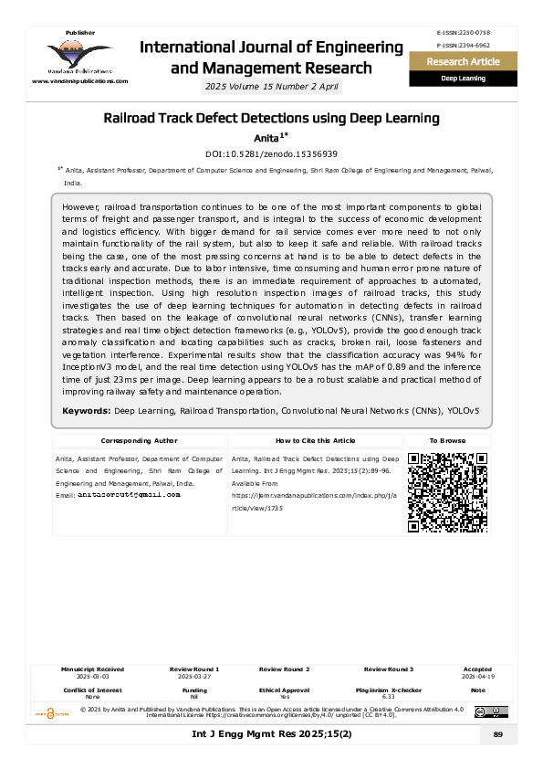 Pdf Railroad Track Defect Detections Using Deep Learning