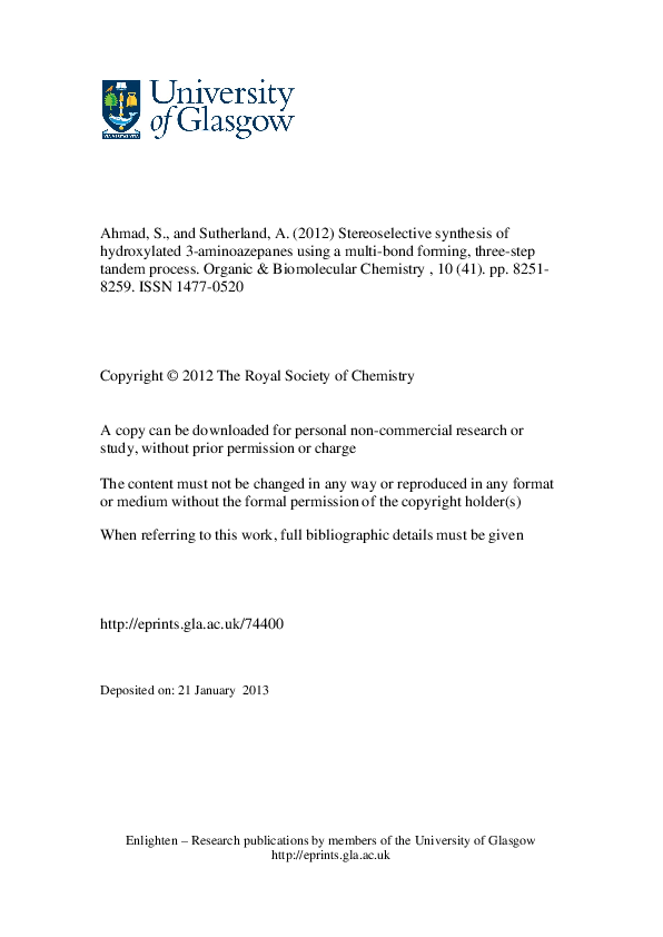 (PDF) Stereoselective synthesis of hydroxylated 3-aminoazepanes using a ...