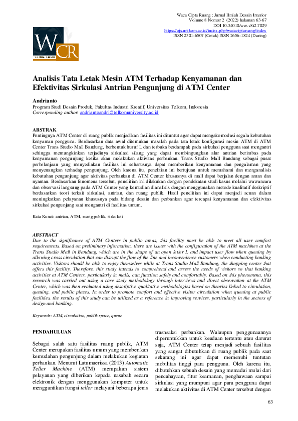 (PDF) Analisis Tata Letak Mesin ATM terhadap Kenyamanan dan Efektivitas ...