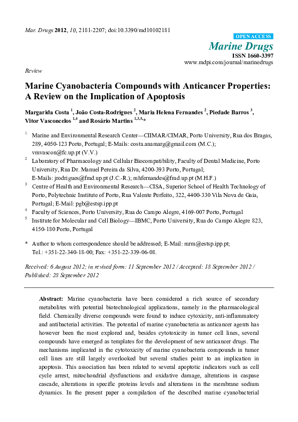 (PDF) Marine Cyanobacteria Compounds with Anticancer Properties: A Review on the Implication of ...