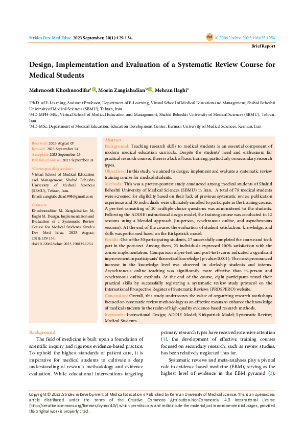 (PDF) Design, Implementation and Evaluation of a Systematic Review ...