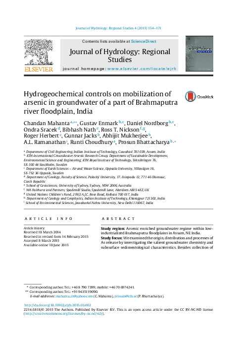 (PDF) Hydrogeochemical controls on mobilization of arsenic in groundwater of a part of ...
