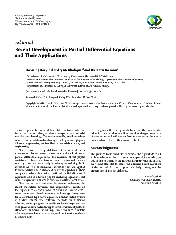 (PDF) Recent Development in Partial Differential Equations and Their Applications