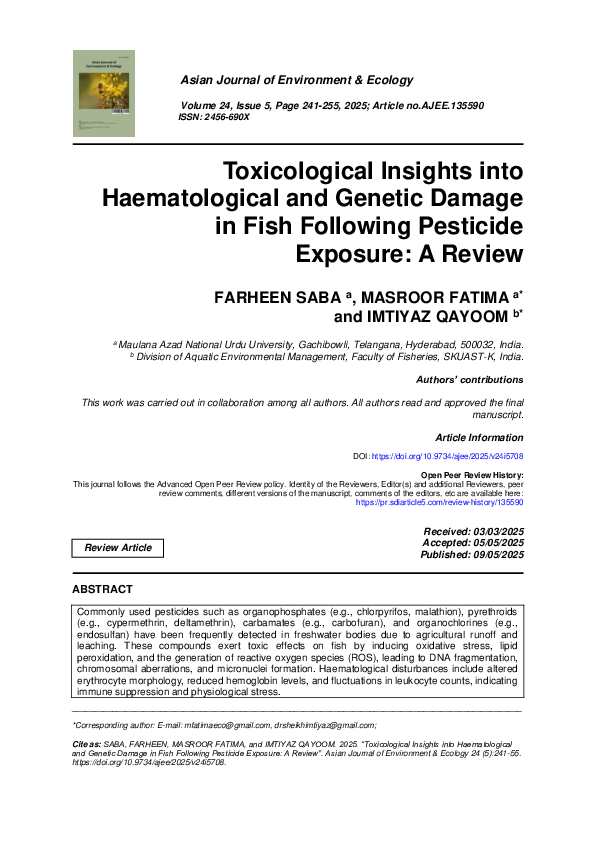 (PDF) Toxicological Insights into Haematological and Genetic Damage in ...