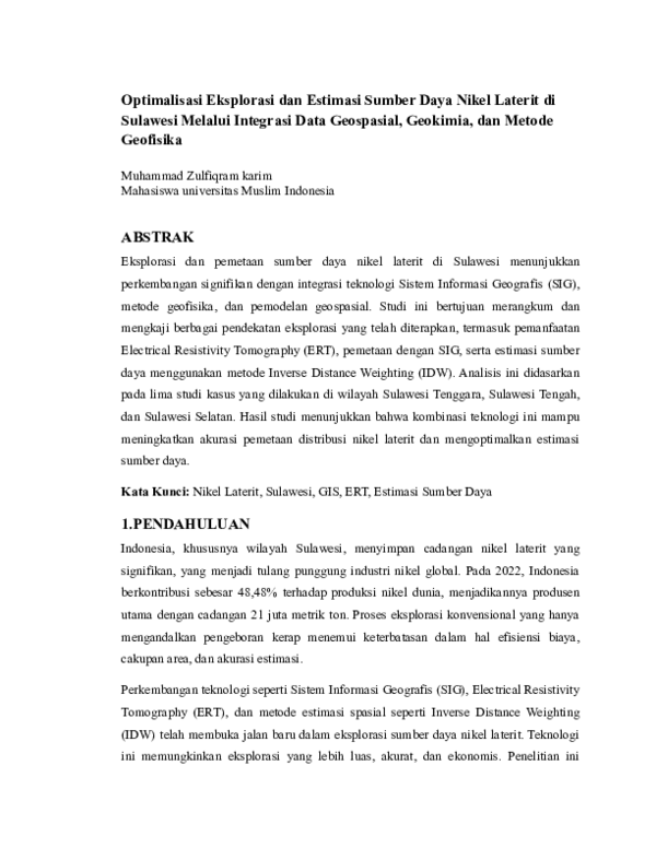 (PDF) Optimalisasi Eksplorasi dan Estimasi Sumber Daya Nikel Laterit di ...