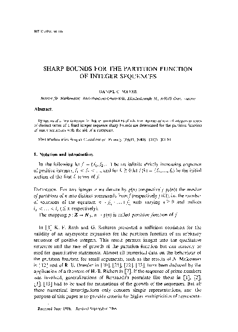 (PDF) Sharp bounds for the partition function of integer sequences
