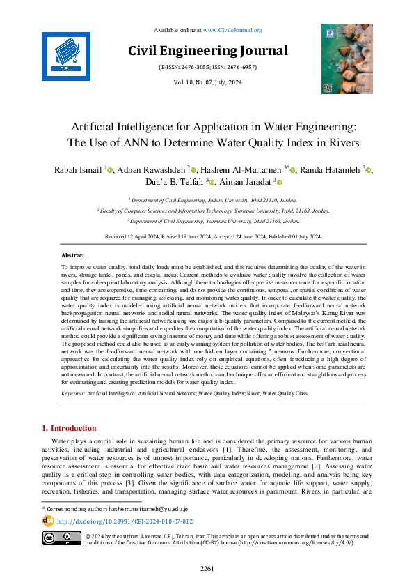 (PDF) Artificial Intelligence for Application in Water Engineering: The ...