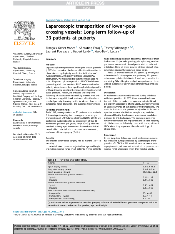 (PDF) Laparoscopic Transposition of Lower‐Pole Crossing Vessels in the ...