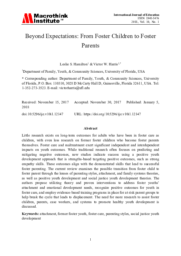 (PDF) Beyond Expectations: From Foster Children to Foster Parents