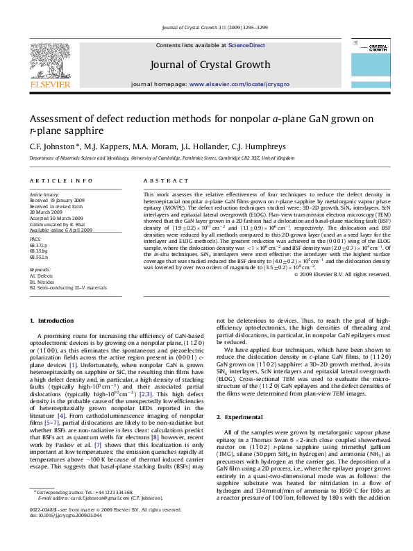 (PDF) Assessment of defect reduction methods for nonpolar a-plane GaN ...