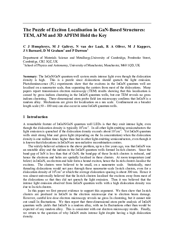 (PDF) The Puzzle of Exciton Localisation in GaN-Based Structures: TEM ...