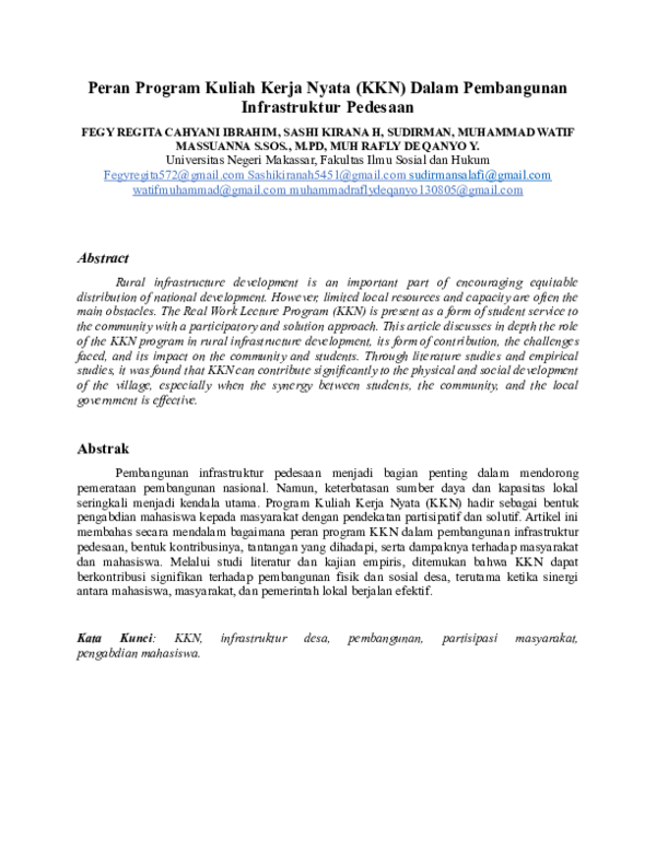 (PDF) Peran Program Kuliah Kerja Nyata (KKN) Dalam Pembangunan Infrastruktur Pedesaan