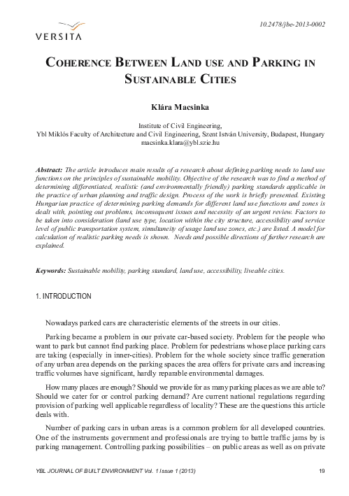 (PDF) Coherence Between Land Use and Parking in Sustainable Cities