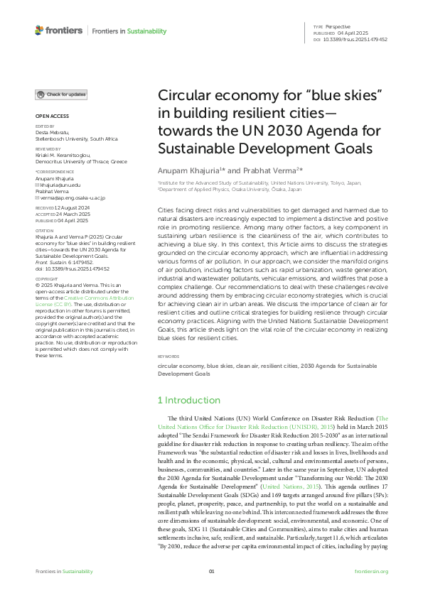 (PDF) Circular economy for "blue skies" in building resilient ...